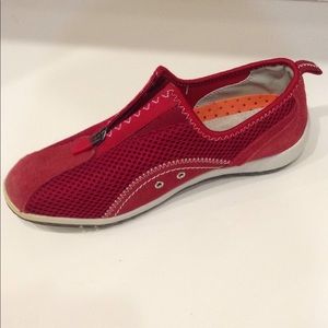 Shoes | Red Sueded Leather With Mesh And Zipper Runabout | Poshmark